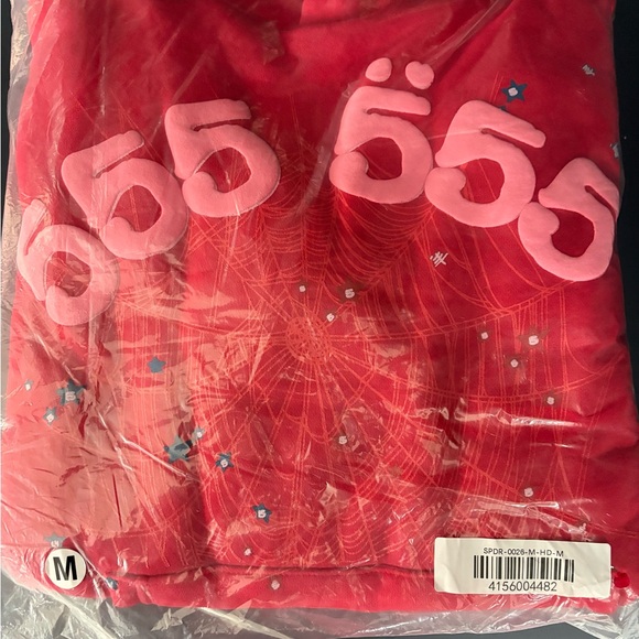 Sp5der | Sweaters | Sp5der Red Hoodie With Pink Angel 555 Design In ...